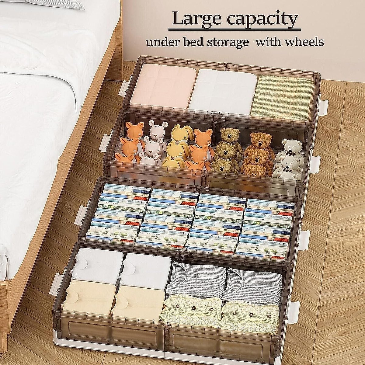 Under Bed Storage Containers, Stackable Under Bed Rolling Storage Plastic Containers, 11.5Gal Storage Bins with Wheels, Multi-purpose Storage Bins with Lids for Clothes, Shoes, And Duvets
