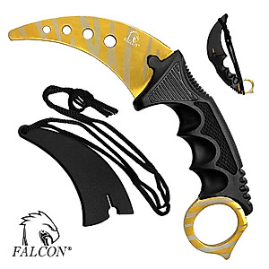 Falcon 7.5" Tactical Fixed Blade Traininer, No Edge. For Training Purpose Only (Tiger Tooth (Gold))
