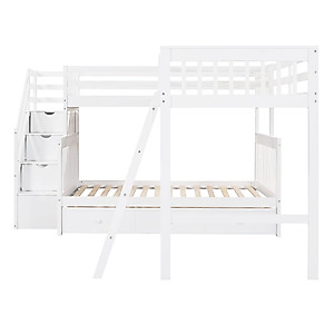 CITYLIGHT Twin Over Full L-Shaped Triple Bunk Bed for Kids, Wooden Corner Bunk Bed with 3 Storage Drawers Attached a Twin Loft Bed,Bunk Beds with Stairs and Ladder for Boys Girls Teens,Espresso