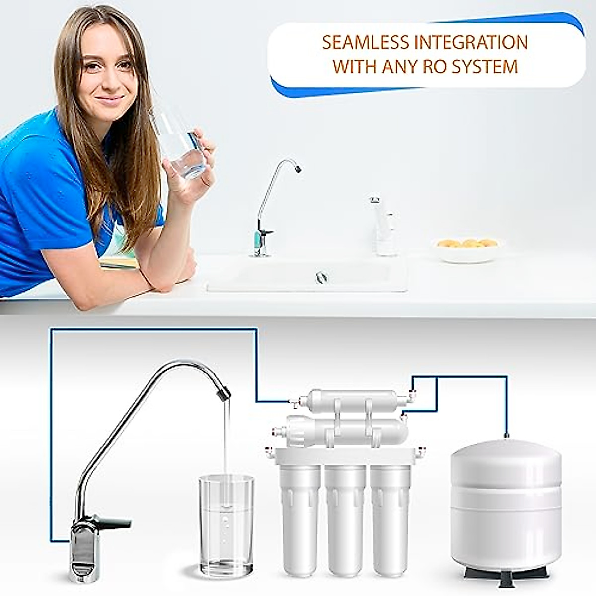 Aquaboon Non-Air Gap RO Faucet - Reverse Osmosis Faucet Chrome Finish - Drinking Water Faucet for Kitchen Sink fits Water Filtration System - Filtered Water Faucet Stainless Steel - Beverage Faucet