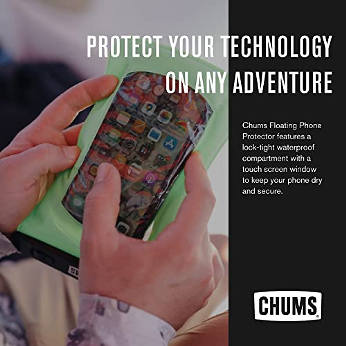 Chums Floating Phone Protector – Smartphone Touchscreen Waterproof Pouch with Removable Lanyard (Green)