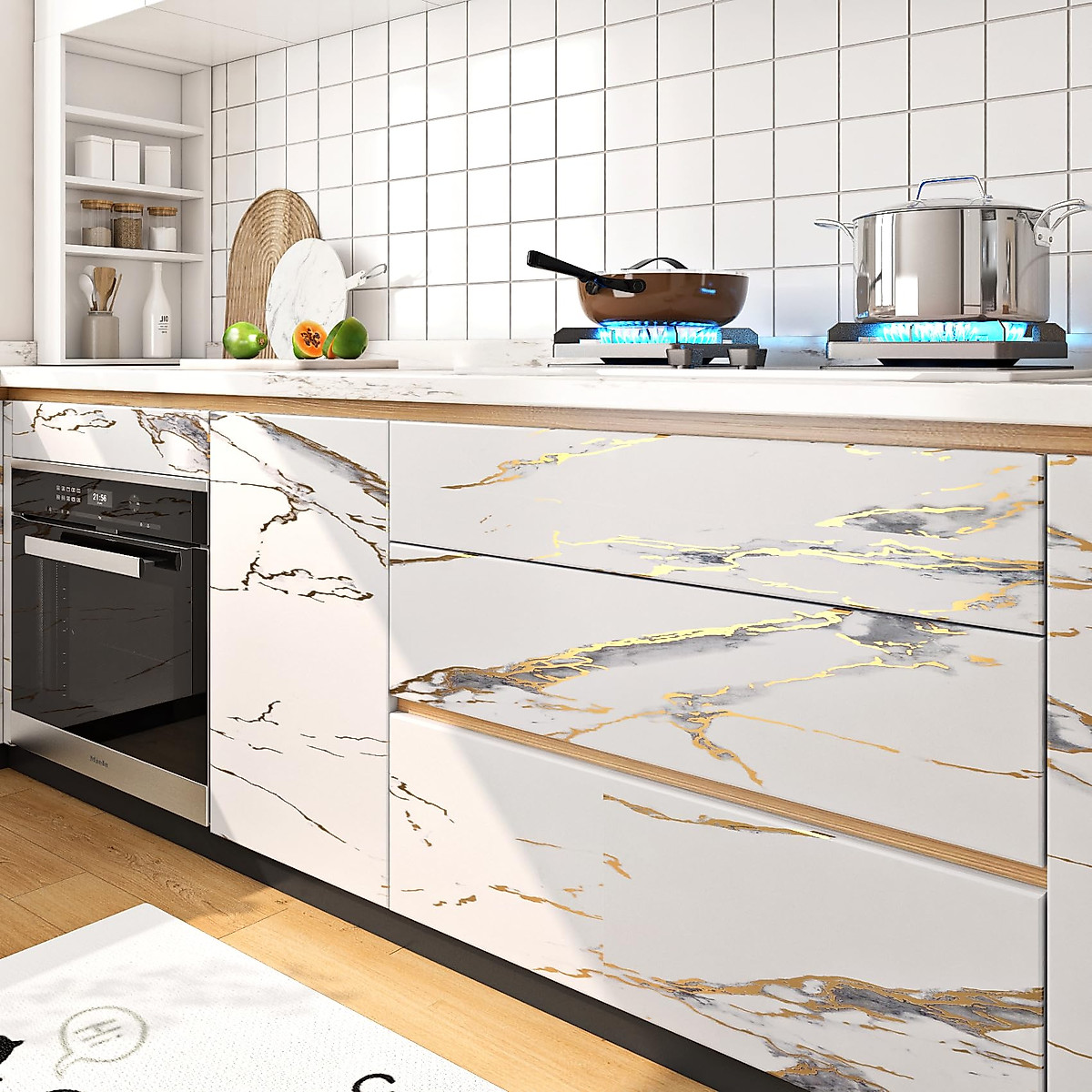 FunStick 24"x200" White Gold Marble Contact Paper for Countertop Contact Paper Peel and Stick Countertops for Kitchen Wallpaper Waterproof Self Adhesive Marble Wallpaper for Cabinets Table Desk Walls