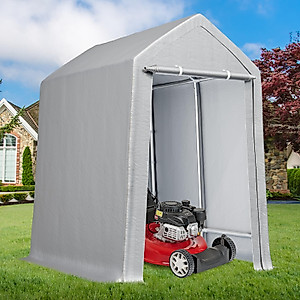 Agrestem Carport Portable Storage Shed, 6x6 FT Storage Shelter, Roll-Up Zipper Doors, All-Season Protective Car Tent Tarp, Sturdy Metal Frame, Waterproof Carport for Motorcycle, Bike, Garden Tools
