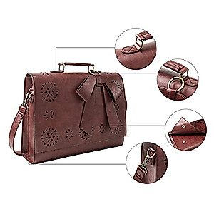 ECOSUSI Briefcase for Women Laptop Bag for Work Briefcase Crossbody Messenger Bags Vegan Leather Satchel Purse Fit 14 Inches Laptop, Coffee