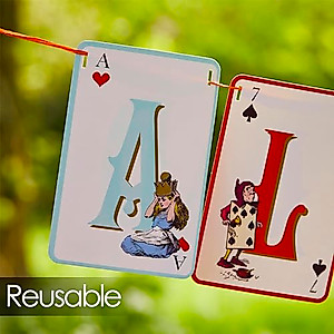 Talking Tables 3m Alice in Wonderland Party Decorations, Reversible Afternoon Tea Party Mad Hatter Paper Bunting, Double-Sided Garland for Onederland First Birthday Party, Baby Shower | Wedding