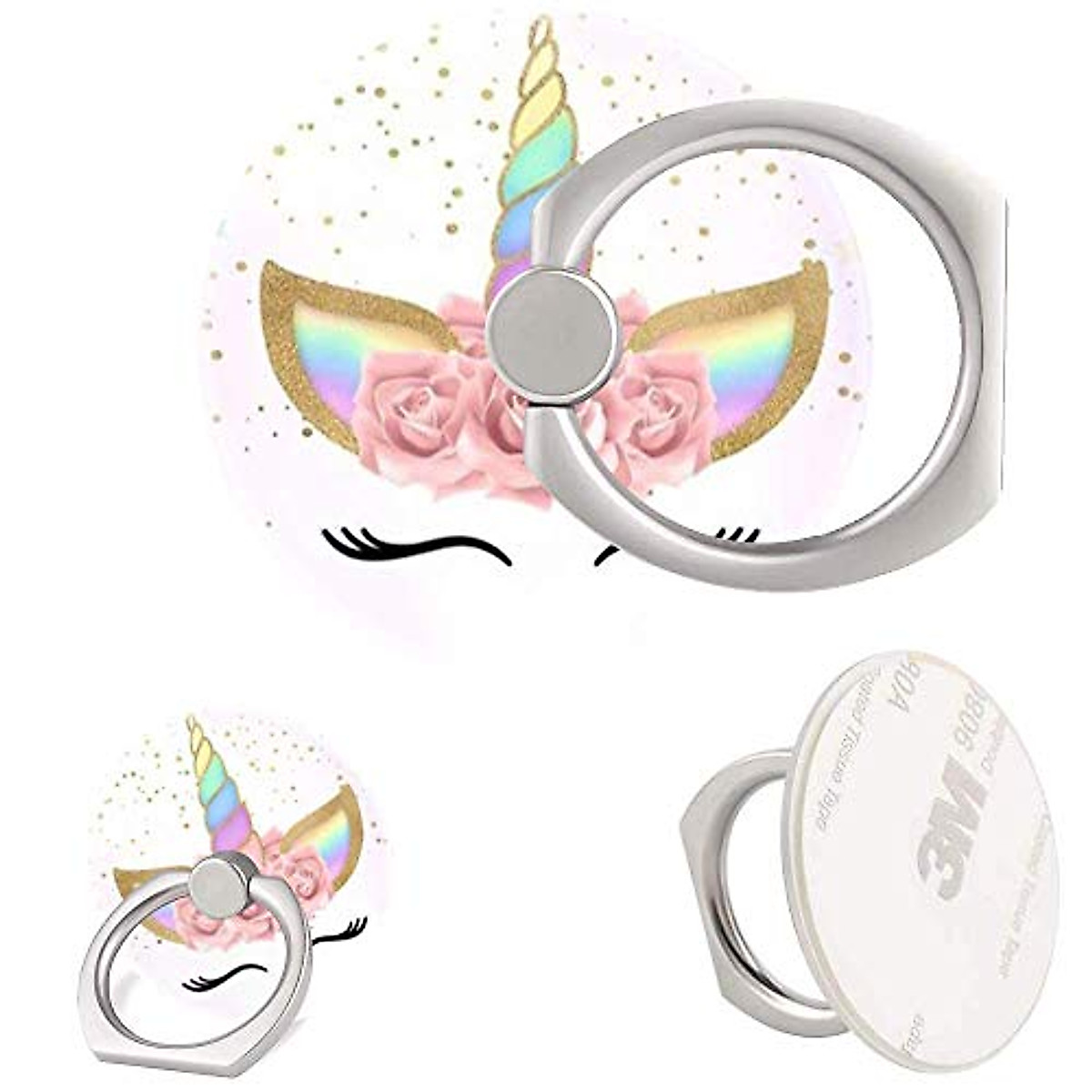 Zopicch (3 Pack) Mobile Phone Ring Holder Finger Grip,Pink Rose Gold Flower Unicorn Cell Phone Stand Collapsible Kickstand Compatible with All Smartphone