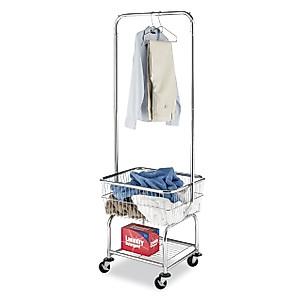 Whitmor Commercial Rolling Laundry Butler with Wire Storage Rack