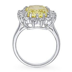 BERRICLE Sterling Silver Halo Yellow Cushion Cut Cubic Zirconia CZ Statement Cocktail Fashion Ring for Women, Rhodium Plated Size 8