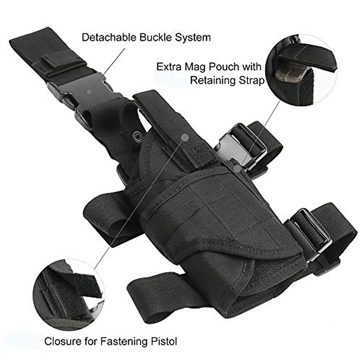 Nehostertfy Adjustable Leg Holster, Black Tactical Thigh Holster for Pistols, Drop Leg Holster Right Hand