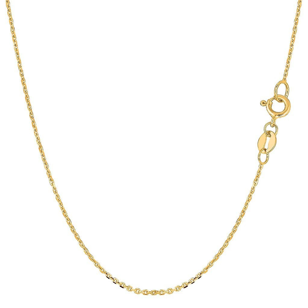 14k SOLID Yellow or White or Rose/Pink Gold 1.1mm Shiny Diamond Cut Cable Link Chain Necklace for Pendants and Charms with Spring-Ring Clasp (13", 16",17" 18", 20" or 24 inch)