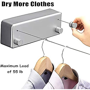 Retractable Clothesline Adjustable Drying Line for Cloth Laundry Outdoor/Indoor with Stainless Steel Double Rope Wall Mounted 13.8 Feets Clothsline (Gray)