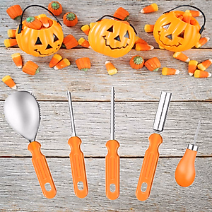 Sunwuun Halloween Pumpkin Carving Kit, 5 Piece tainless Steel Pumpkin Tools, Sturdy Pumpkin Carving Tool Kit for Kids