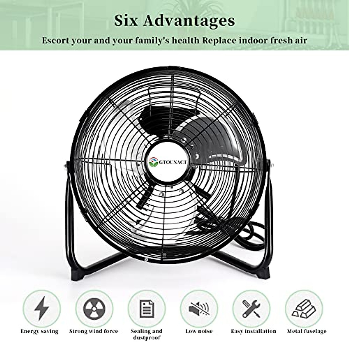 GTOUNACT 12 Inch Floor Fan 3-speed High Velocity 360°Adjustable Tilting Powerful Airflow Heavy Duty,All-Metal Construction, Convenient Carry Handle,Personal Cooling Fan with 3 Speed for Home Office