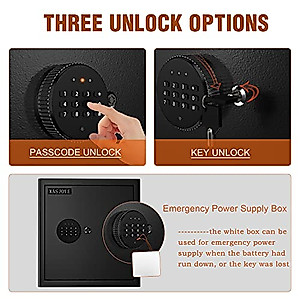 WASJOYE Cabinet Security Safe Box, Fireproof Home Lock Safe with Digital Keypad Safety Key Lock for Home Business Office Hotel Money Document Jewelry Passport Storage 13.78 x 9.84 x 9.84 inches