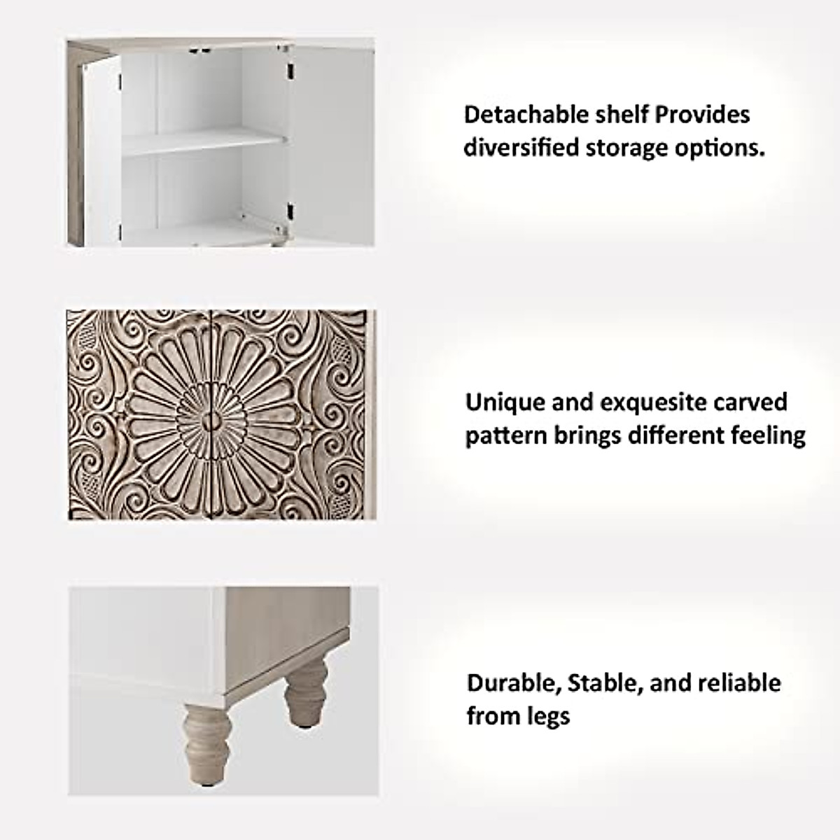 HOMPUS Accent Cabinet with Pattern Doors and Shelf, Wood Grain Rustic Buffet Sideboard, Coffee Bar Storage Cabinet for Living Room, Kitchen, Bedroom, Light Grew