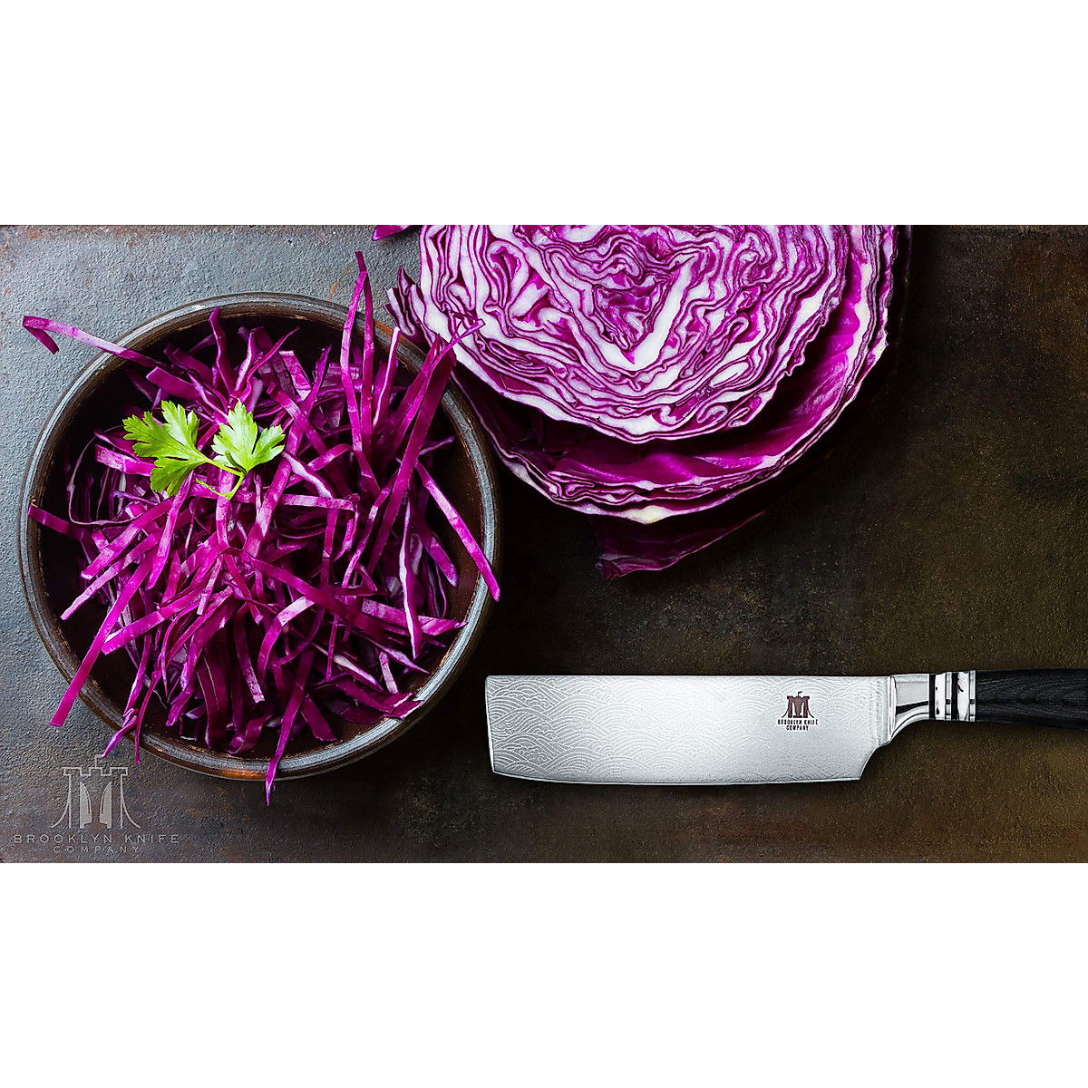 Brooklyn Knife Co. Cleaver Nakiri Butcher Knife - Japanese Seigaiha Series - Etched High Carbon Steel 7-Inch