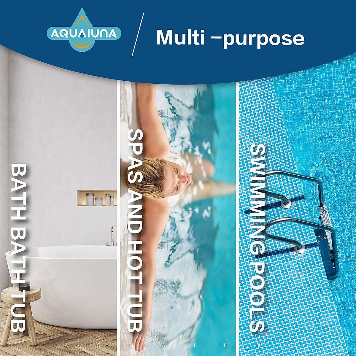 Aqualuna Pool and Spa Test Strips 100 Counts: 3 Way Hot Tub Test Kit Testing for Free Chlorine/Bromine, Total Alkalinity and pH. Easy and Accurate Spa Test Strips for Hot Tub