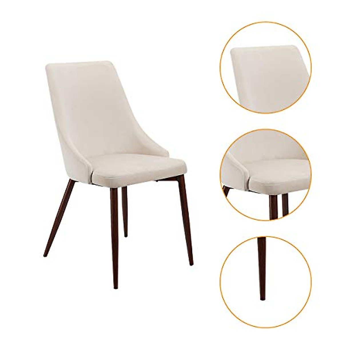 CangLong Upholstered High Back Metal Kitchen, Dining, Living, Guest, Bed Room Side Chair, Set of 2, Beige+Brown Legs