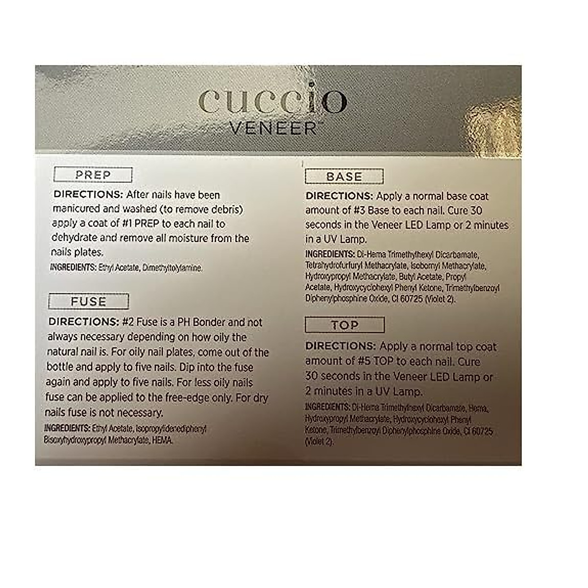 Cuccio Veneer Treatment Pack – Complete LED/UV Gel Polish System, Includes Prep, Fuse, Base, and Top Coat, 13 mL Each