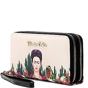Frida Kahlo Cactus Collection Around Zip Wallet with Wristlet (Black)