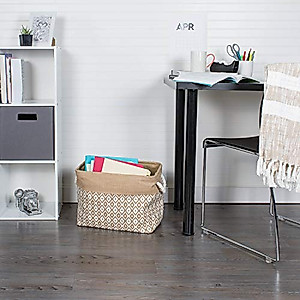 DII Collapsible Burlap Ikat Storage Bin, Large Rectangle, 17.5x12x15, Brown