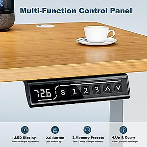 Standing Desk, Electric Standing Desk Adjustable Height, Ergonomic Adjustable Desk with Memory Preset, Computer Desk Stand Up Desk with T-Shaped Bracket Suitable for Home Office, 48 * 24-Natural