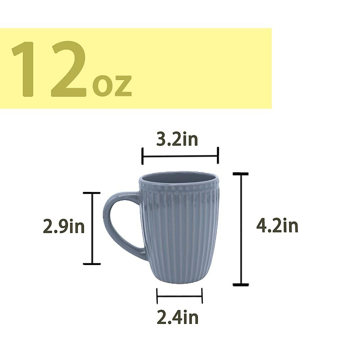 wocaxc Coffee Mugs Set of 6, 12 oz Fluted Coffee Mugs for Men Women, Modern Coffee Mugs with handle for Tea/Latte/Cappuccino/Cocoa.Microwave & Dishwasher Safe,Housewarming Gift (Grey)