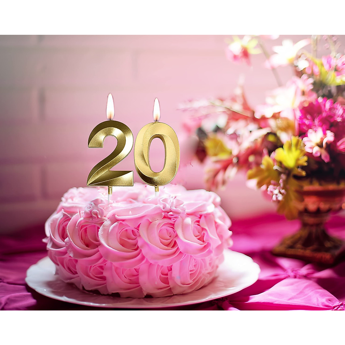 Gold 20th Birthday Candles,Gold Number 20 Cake Topper for Birthday Decorations Party Decoration