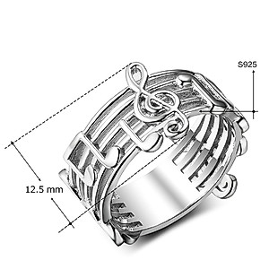 JAJAFOOK Sterling Silver Women's Music Note Song Ring 925 Sterling Silver Band Sizes 6 7 8