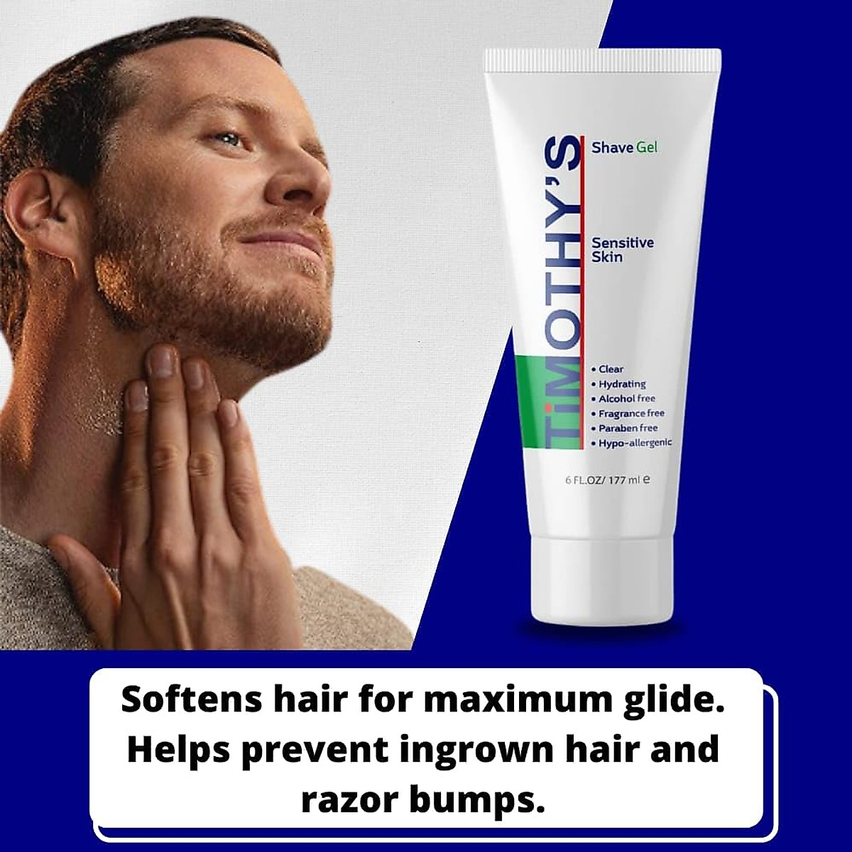 Timothy's Unscented Shave Gel, Two 3 ounce tubes, Alcohol Free, Paraben Free, Fragrance Free, SLS Free, Clear and Transparent, Slick and moisturizing