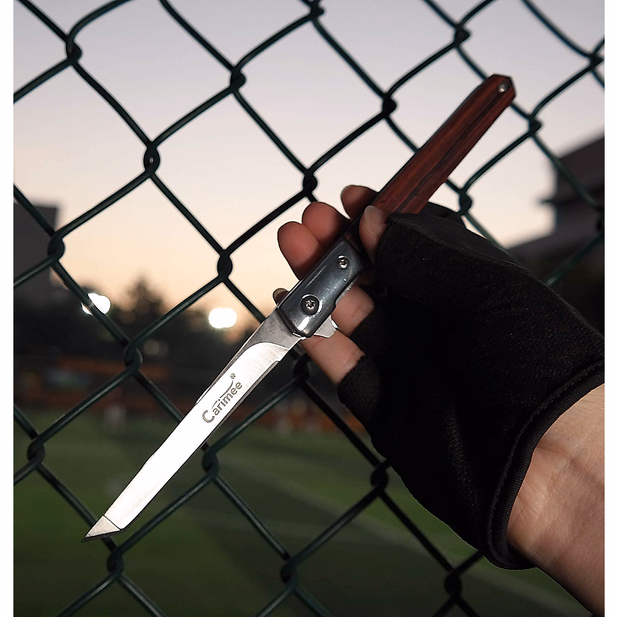 Carimee Slim Pocket Knife - 4 inch Gentlemen EDC Knife - Tanto l Blade with Ball Bearing - Liner Lock and Leather Sheath for Box and Letter Opener, 2024 Gifts fo men women