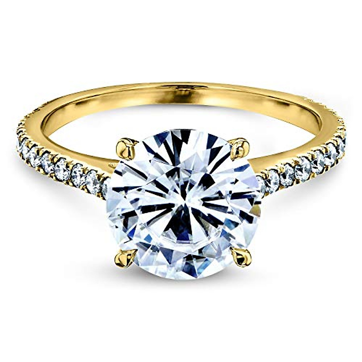 Kobelli 3 Carats ct.tw Basket Cathedral Round Brilliant-cut Moissanite Engagement Ring 14k Yellow Gold, (GH/VS, GH/I) 6