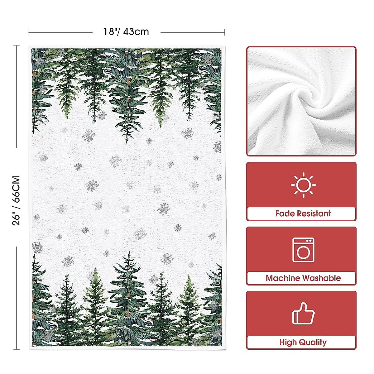 Artoid Mode Elk Trees Pine Cones Holly Berry Hello Winter Kitchen Towels Dish Towels, 18x26 Inch Bowknot Christmas Decoration Hand Towels Set of 4