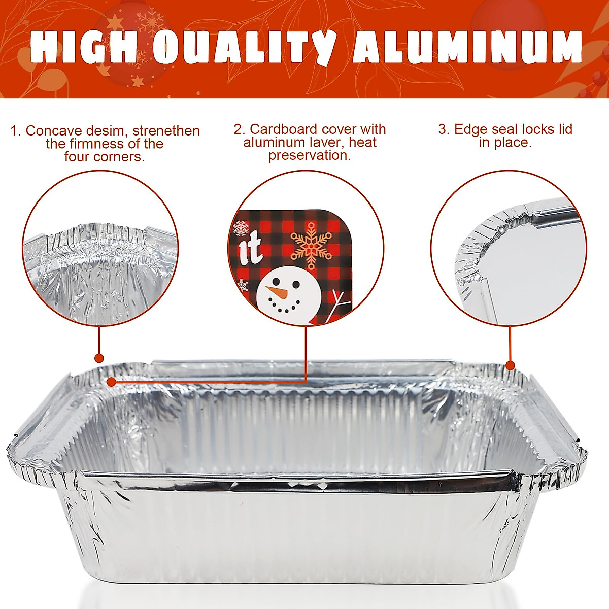 MorTime Christmas Aluminum Pans with Lids, 56 Pcs Disposable Foil Pans with Christmas Themed Cardboard Covers, Foil Food Containers Foil Baking Pan for Leftovers Holiday Treats