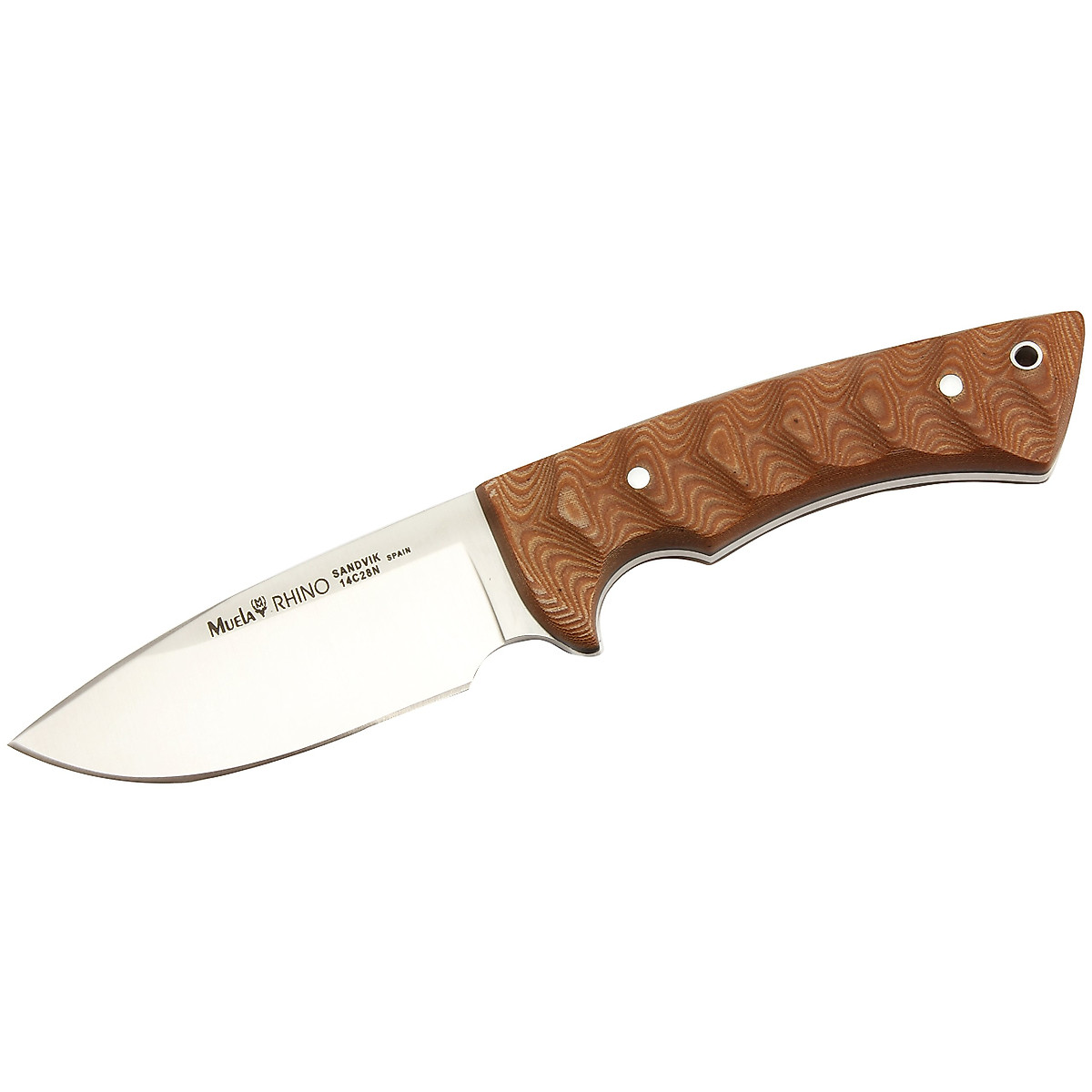 MUELA RHINO-10SV.C Coyote Micarta Handle Hunting Knife with Leather Sheath, Stainless Steel, 4"