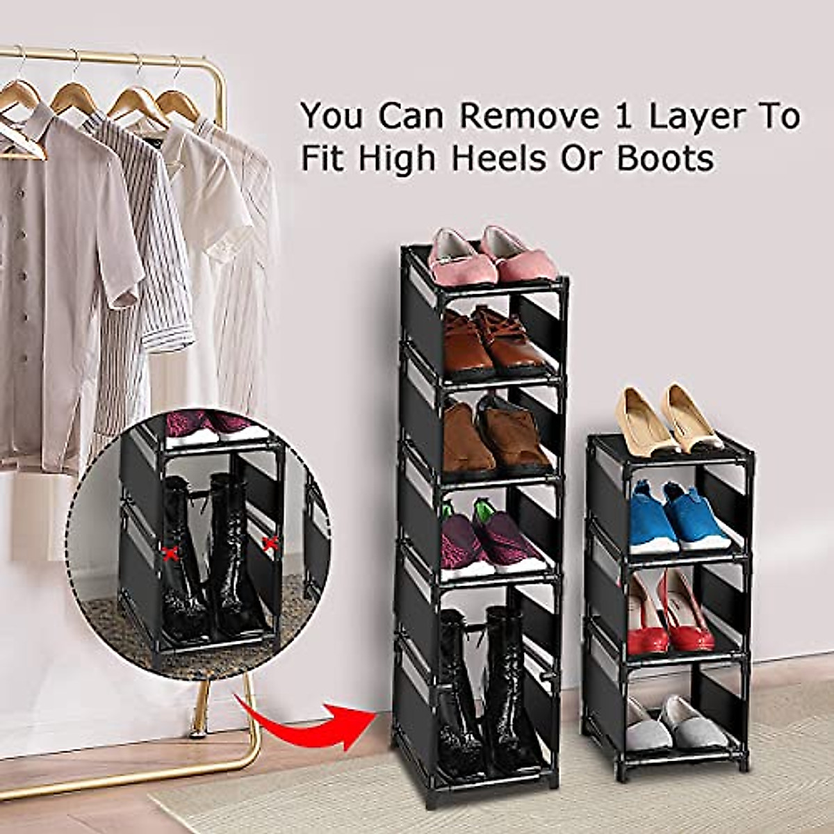 esonstyle 10 Tiers Shoe Rack, Space Saving Shoe Shelf Organizer, Tall Narrow Shoe Rack for Door Entryway, Closet