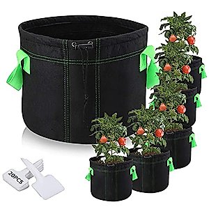 6-Pack 7 Gallon Garden Plant Grow Bags, Double Layer Premium Breathable Nonwoven Fabric Plants Pots with Handles and Shrink String for Vegetables/Fruit/Flowers - Indoor/Outdoor (Black)