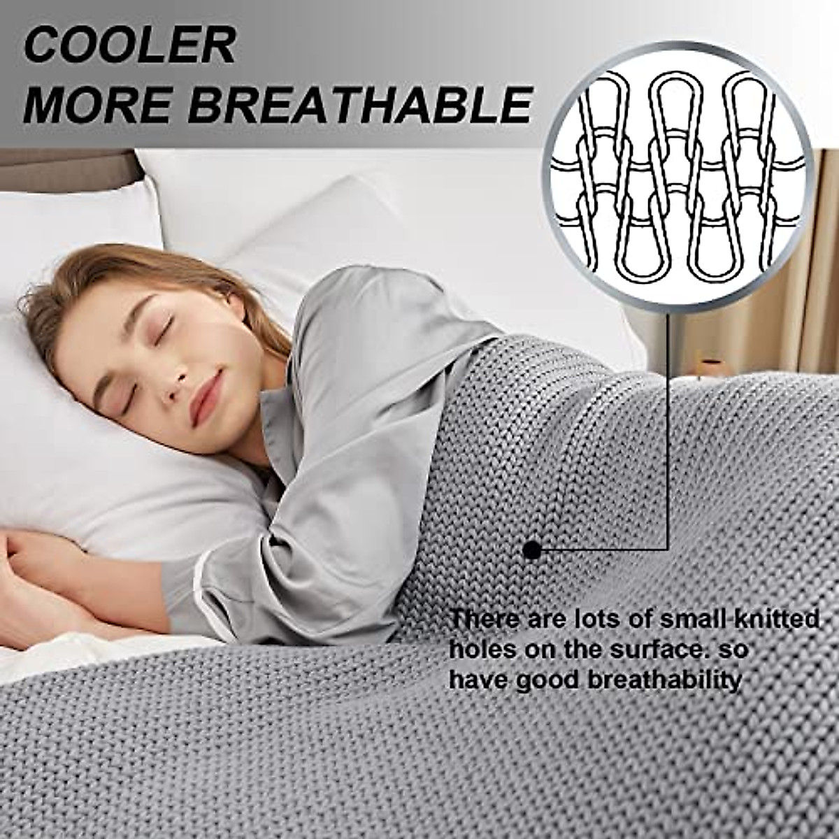 L'AGRATY Knitted Weighted Blanket - 60"x80" 15lbs Cooling Chunky Knit Heavy Blanket for Adults Braided Crochet Throw Thick Cable Yarn Knit Decorative Blanket No Beads Evenly Weighted Machine Washable