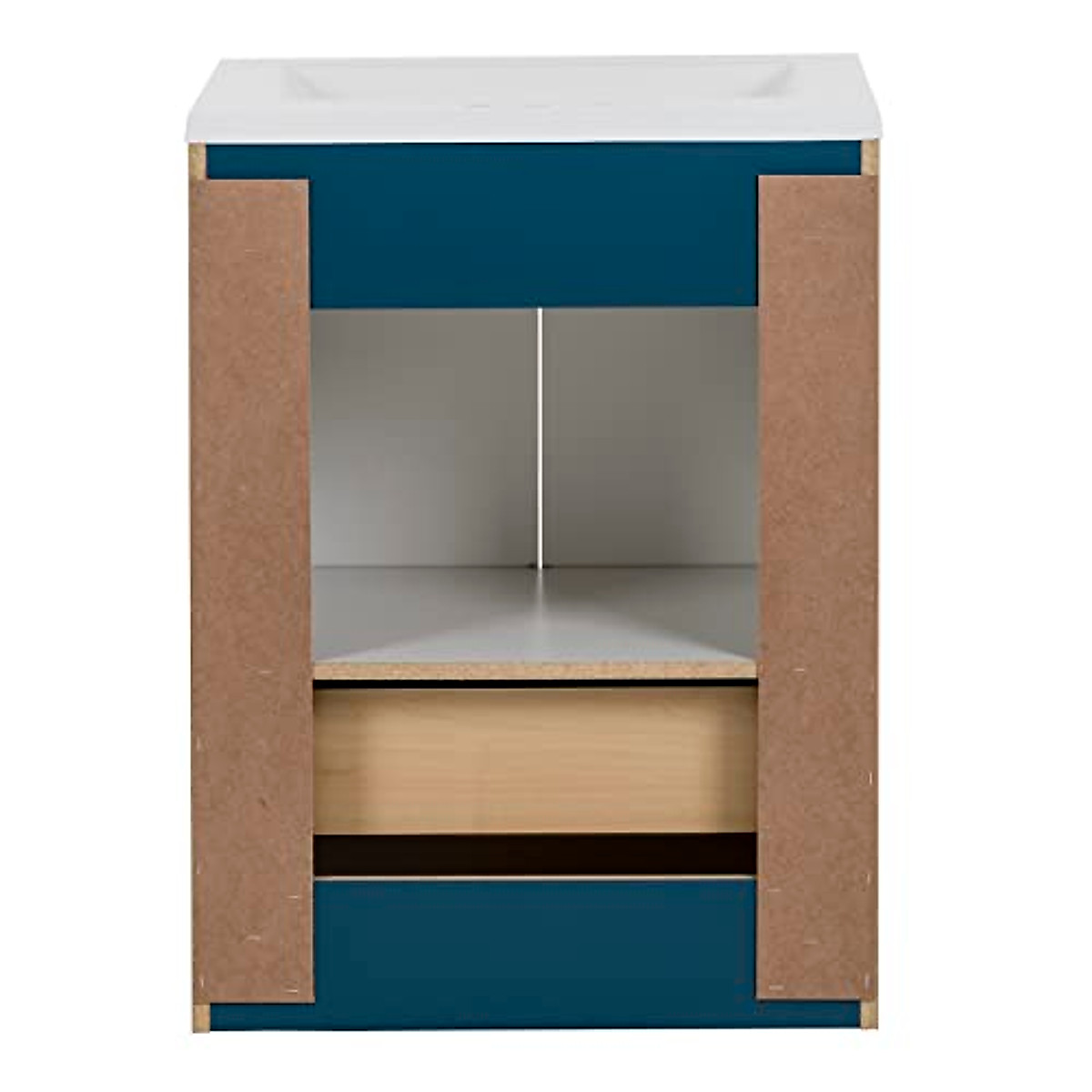Spring Mill Cabinets Emlyn 24 Inch Bathroom Vanity with White Single Sink Top, 2-Door Cabinet, 1 Drawer, 24.5" W x 18.75" D x 32.89" H, Admiral Blue