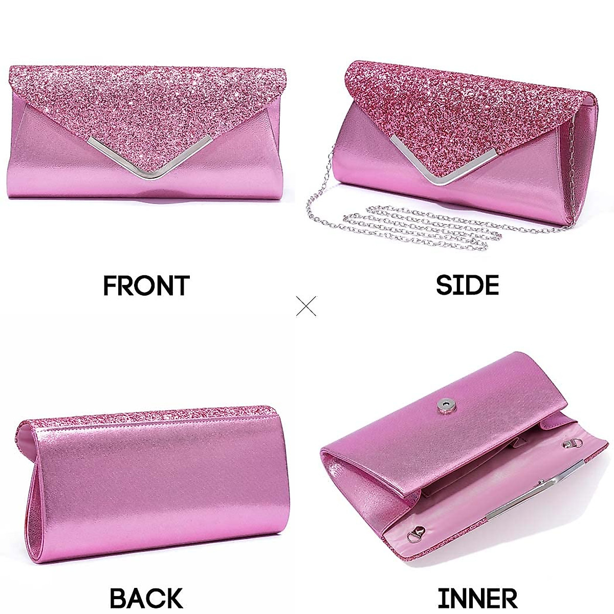 Yokawe Women Clutch Purse Evening Bag Sparkling Sequin Envelope Handbag for Wedding Party Prom Formal (Pink)