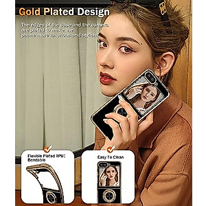 Jasmeas for Galaxy Z Flip 5 Case for Women Girl, Luxury Soft Back Cover with Ring Holder Plating Rose Gold Edge 360° Kickstand Slim Flexible Phone Case for Samsung Galaxy Z Flip5 (2023), Black