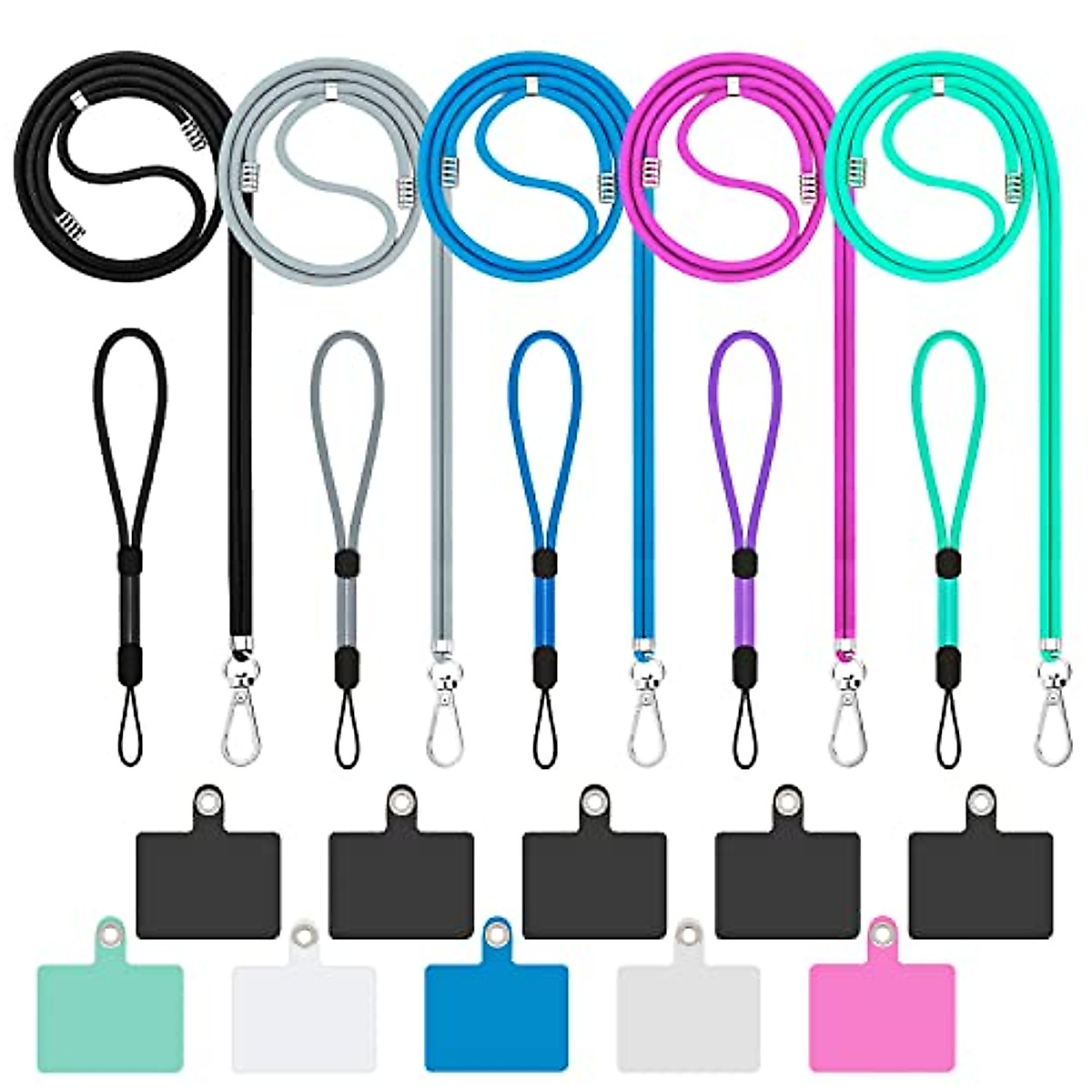 Cell Phone Lanyard, Universal 5× Phone Crossbody Lanyard for Around The Neck, 5× Wrist Phone Strap and 10× Mixed Colors Patch Compatible with Most Smartphones (Mixed Colors)