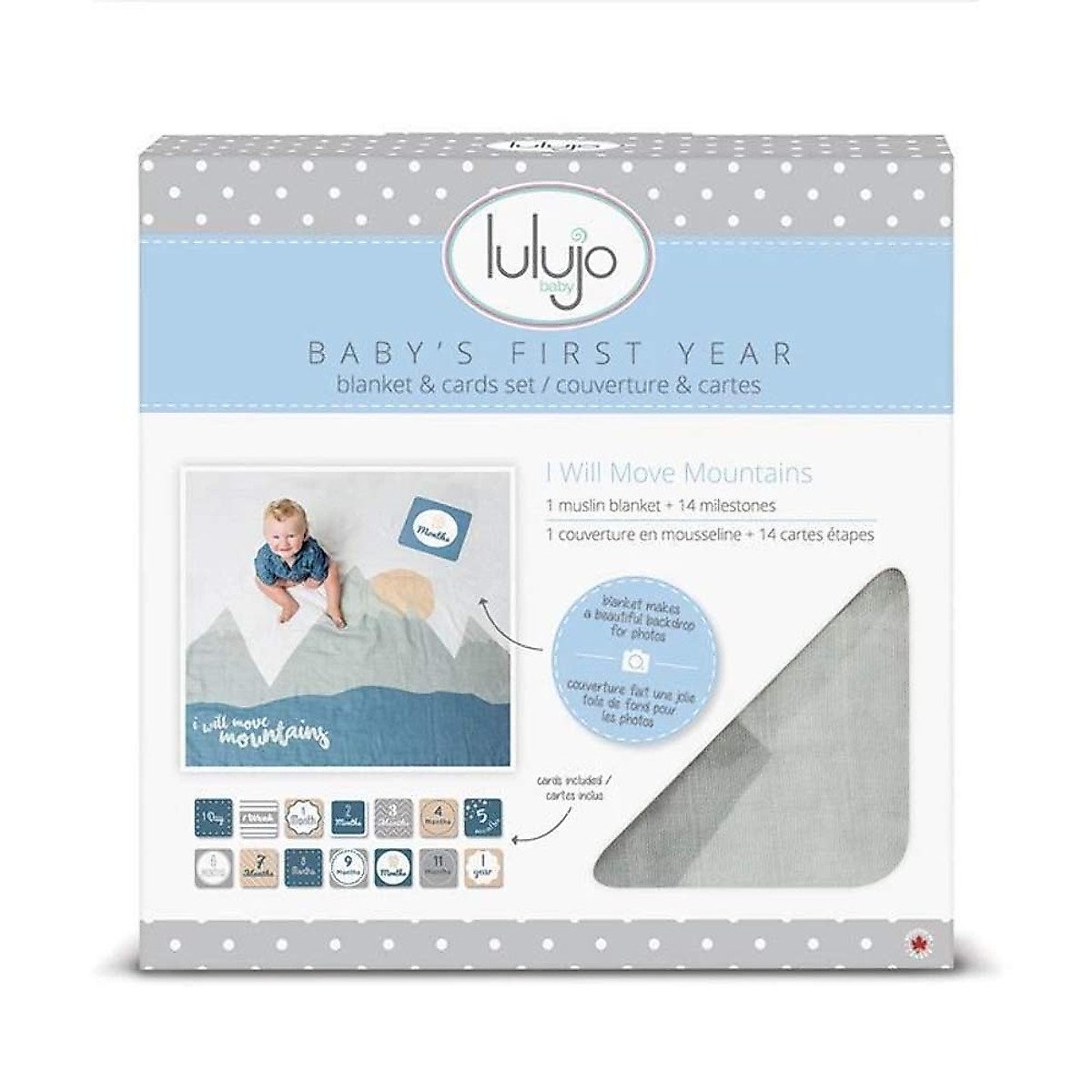 lulujo Baby’s First Year Milestone Blanket and Card Set | 40in x 40in (I Will Move Mountains)