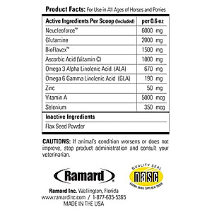 Ramard Total Immune Blast - Equine Immune Support, Horse Vitamin & Powder Supplement w/Zinc, Selenium, Omega 3, Omega 6 & Vitamins w/Nucleotides, Equine Powder & Supplements 1.12 lbs. 30 Days Supply