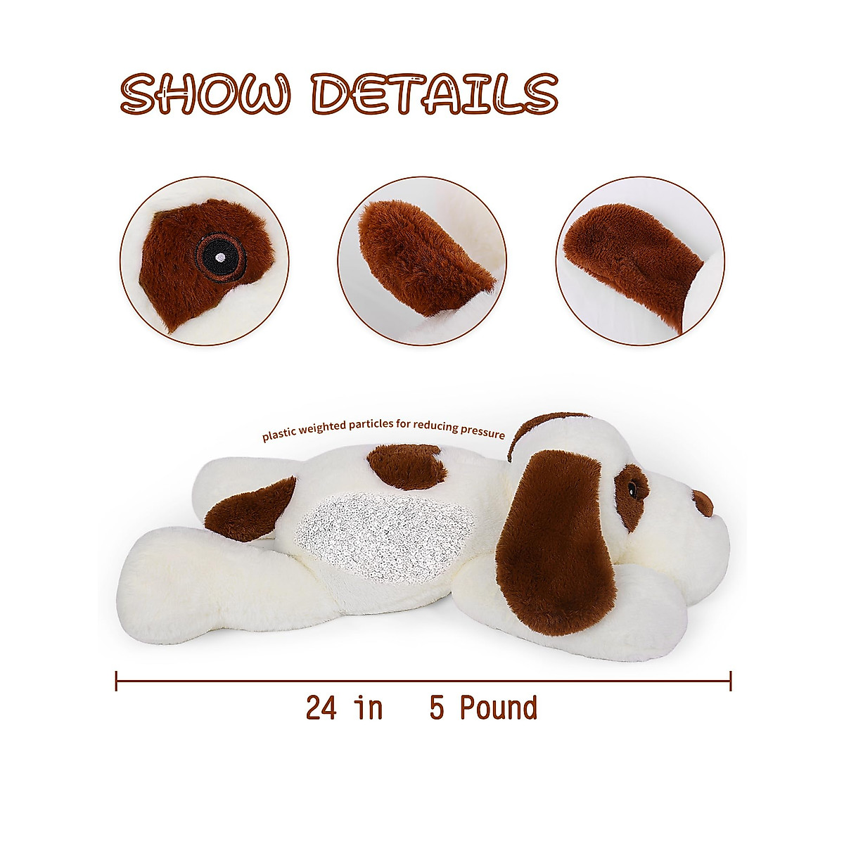 Gubuy 5 lb Weighted Animal Plush, 24in Weighted Cute Dog Plushie Toy Dolls Pillows (Dog)