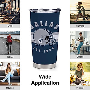 Custom Dallas Tumbler 20oz Stainless Steel with Lid & Straw Personalized Football Fans Gifts for Women Men Coffee Travel Mug Cup Add Name Number