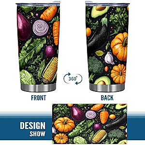 QWEUIOP 20oz Insulated Travel Coffee Mug Vegetable Eggplant Carrots Stainless Steel Tumbler with Lid Double Wall Vacuum Coffee Cup For Hot and Cold Drinks14280