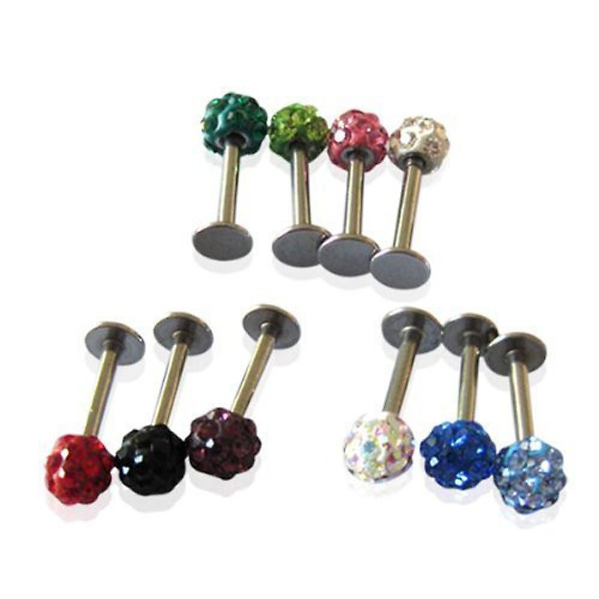 Honbay 10color Mixed Labret Ring,honbayTM 10pcs Mixed 16g Czech Crystal Lip Labret Ring Studs Monroe Stainless Steel Piercing