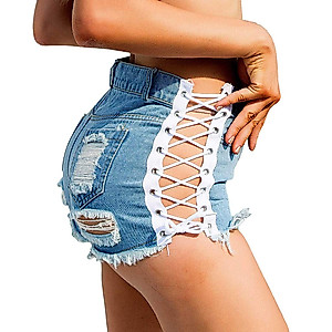 Super Mini Shorts Pants,THENLIAN Women's Sexy Women Denim Jeans Low Waist Bandage Pants(M, Blue)
