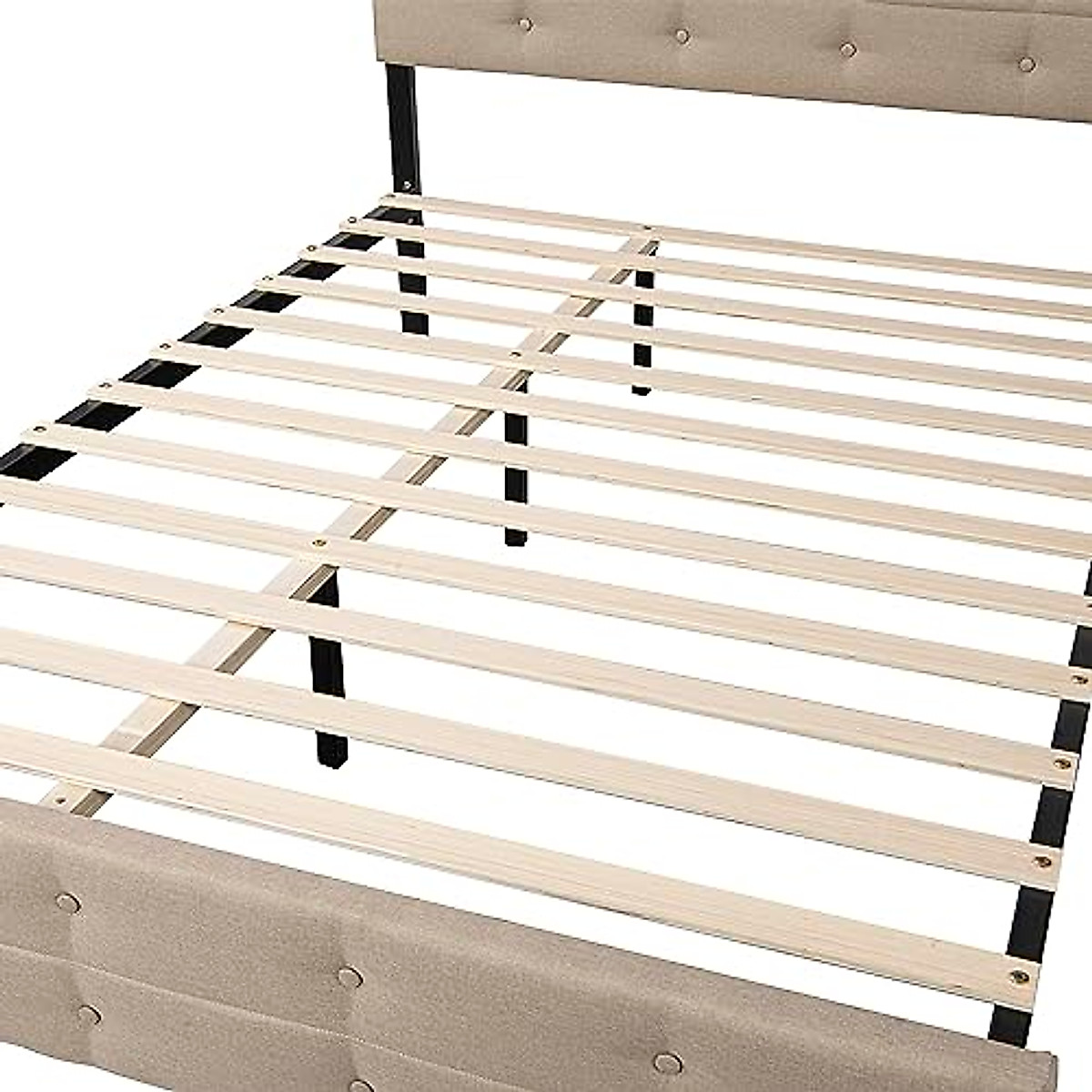 HAUSHECK Queen Size Upholstered Platform Bed with Trundle & Two Drawers - Trundle with 4 Wheels, Wooden Slats Support, Modern Linen Fabric Bed Frames No Box Spring Needed for Kids, Teen & Adults